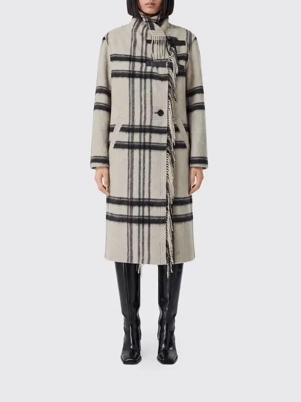Isabel Marant Étoile Single-breasted Check Wool-blend Coat With Fringes - Ecru