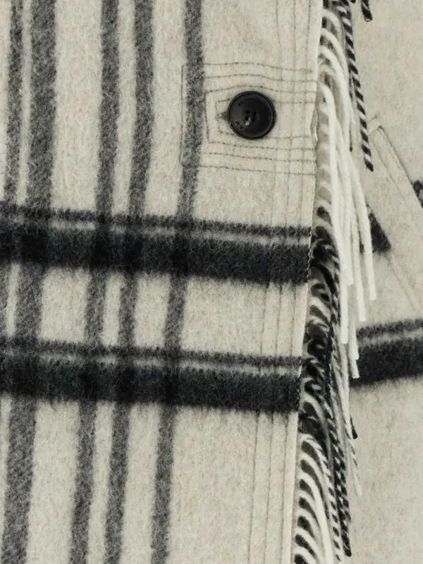 Isabel Marant Étoile Single-breasted Check Wool-blend Coat With Fringes - Ecru