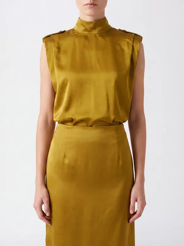 Zimmermann Sleeveless High-neck Blouse In Pure Silk With Epaulettes
