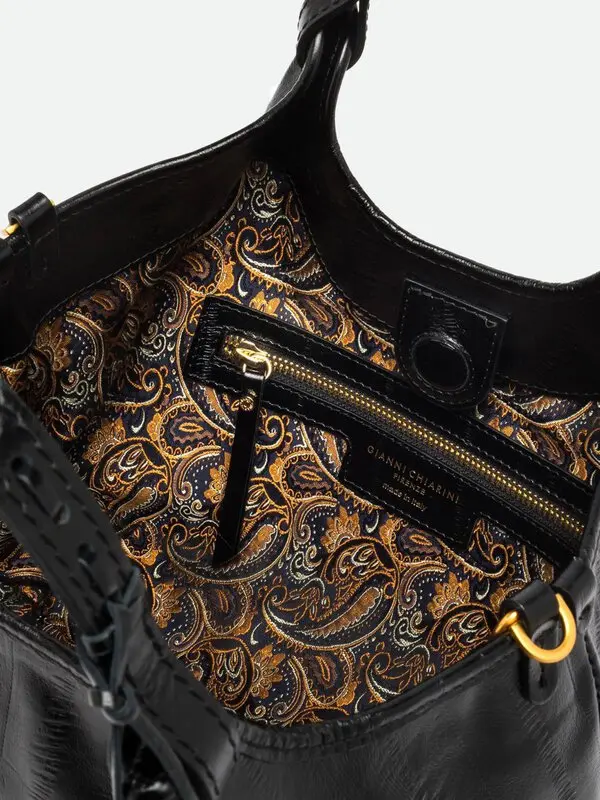 GIANNI CHIARINI Dua Cowhide Leather Handbag With Magnetic Closure - Black