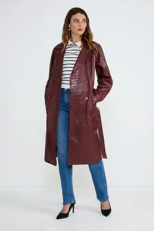 FURNIQ UK Sloane Croc-embossed Leather Trench Coat