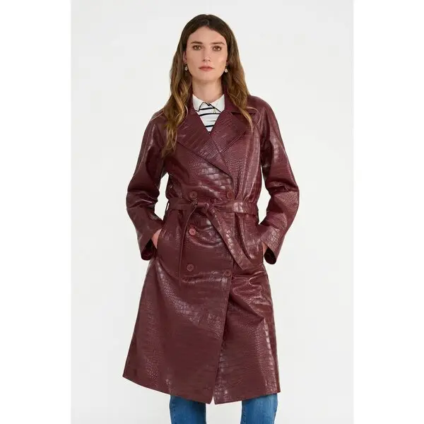 FURNIQ UK Sloane Croc-embossed Leather Trench Coat