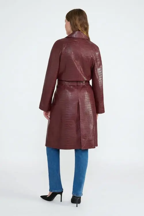 FURNIQ UK Sloane Croc-embossed Leather Trench Coat
