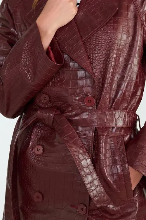 FURNIQ UK Sloane Croc-embossed Leather Trench Coat
