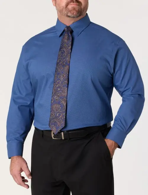 OAK HILL PREMIUM BY DXL Big & Tall Wrinkle-resistant Textured Dress Shirt - Blue