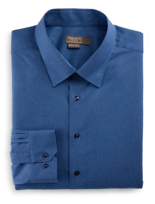 OAK HILL PREMIUM BY DXL Big & Tall Wrinkle-resistant Textured Dress Shirt - Blue