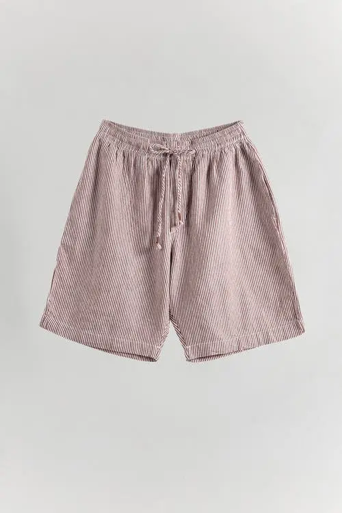 BULDAN'S Albero Stripe Cotton-linen Drawstring Shorts - Beige