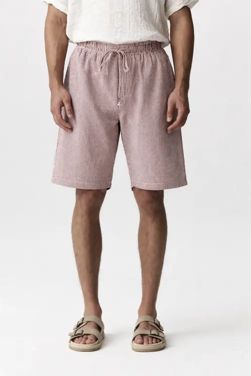 BULDAN'S Albero Stripe Cotton-linen Drawstring Shorts - Beige