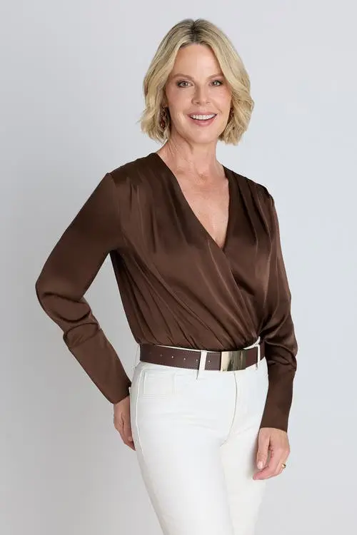 THE NOLI SHOP Frances Silk Bodysuit - Java