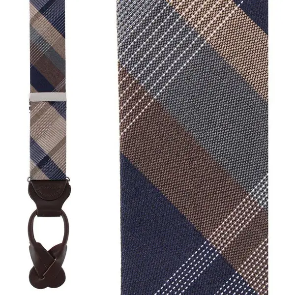 Trafalgar Rolando Stately Plaid Wool Blend Business Button End Suspenders
