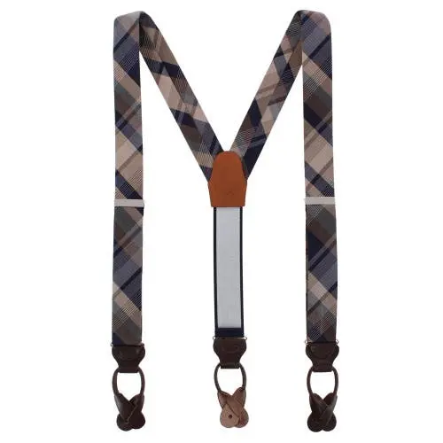 Trafalgar Rolando Stately Plaid Wool Blend Business Button End Suspenders