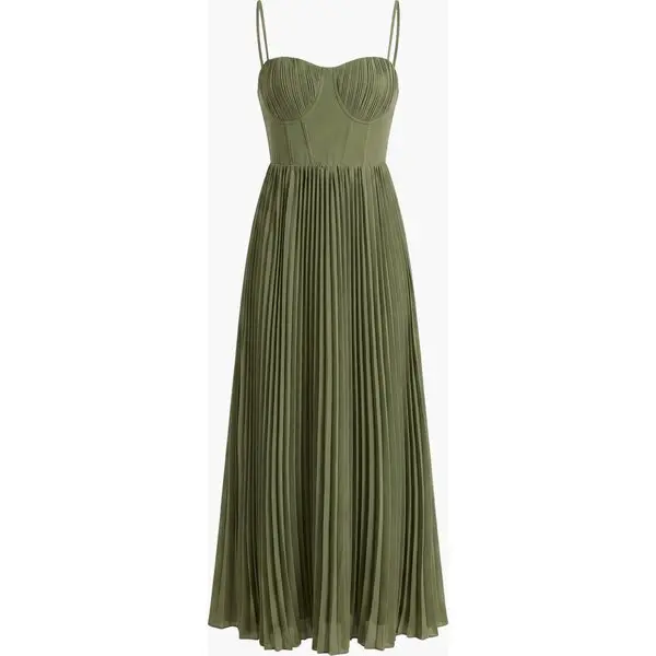 MODENAIRE Pleated Bustier Maxi Dress With Adjustable Straps And Smocked Back