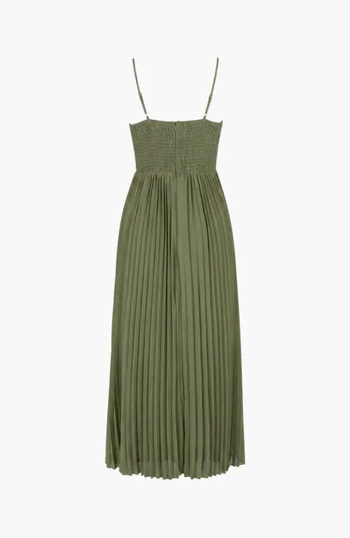 MODENAIRE Pleated Bustier Maxi Dress With Adjustable Straps And Smocked Back