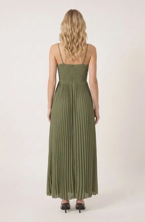 MODENAIRE Pleated Bustier Maxi Dress With Adjustable Straps And Smocked Back