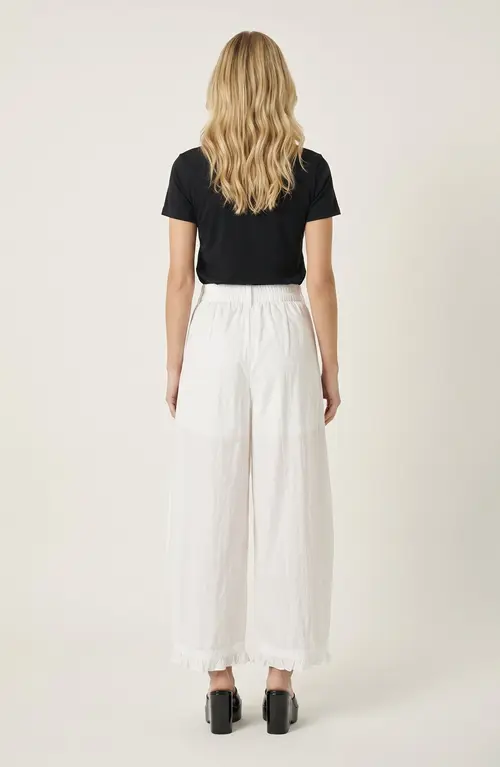 MODENAIRE High Waist Wide Leg Pants With Pleats And Ruffle Trim Hems