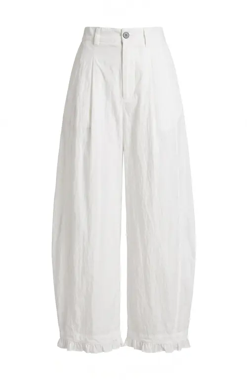 MODENAIRE High Waist Wide Leg Pants With Pleats And Ruffle Trim Hems
