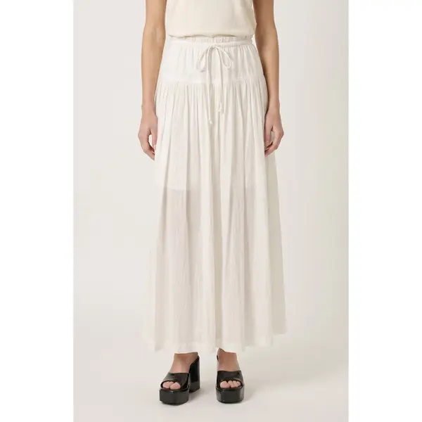 MODENAIRE Paperbag Waist Wide Leg Pants With Drawstring And Gathered Yoke - Beige