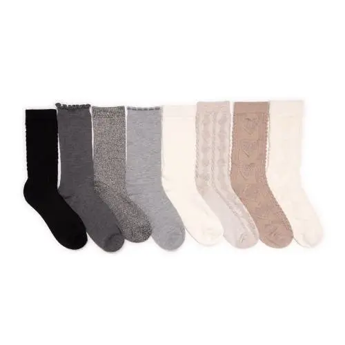 MUK LUKS 8 Pair Pack Whisper Soft Crew Socks - Ebony/natural