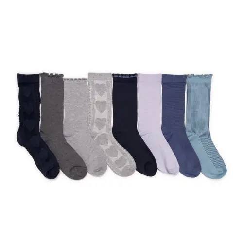 MUK LUKS 8 Pair Pack Whisper Soft Crew Socks - Grey/blue