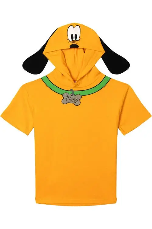 Disney Mickey Mouse Pluto Hooded T-shirt - Pluto Yellow Orange