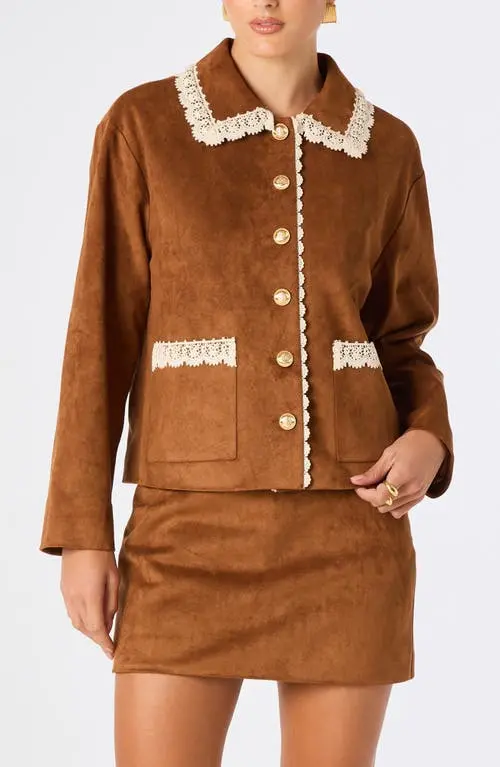 Astr The Label Gavriella Lace Trim Faux Suede Jacket - Camel