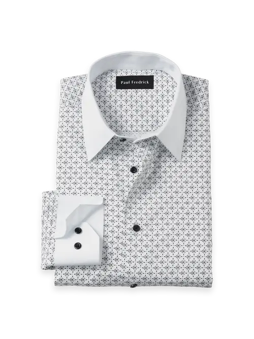 PAUL FREDRICK Cotton Point Collar Pinpoint Tailored Button Cuff Long Sleeve Shirt - White/black