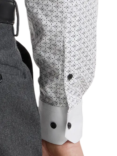 PAUL FREDRICK Cotton Point Collar Pinpoint Tailored Button Cuff Long Sleeve Shirt