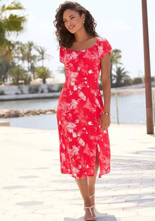 LASCANA Floral Sweetheart Neckline Dress