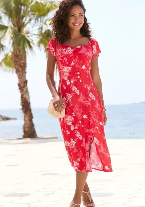 LASCANA Floral Sweetheart Neckline Dress