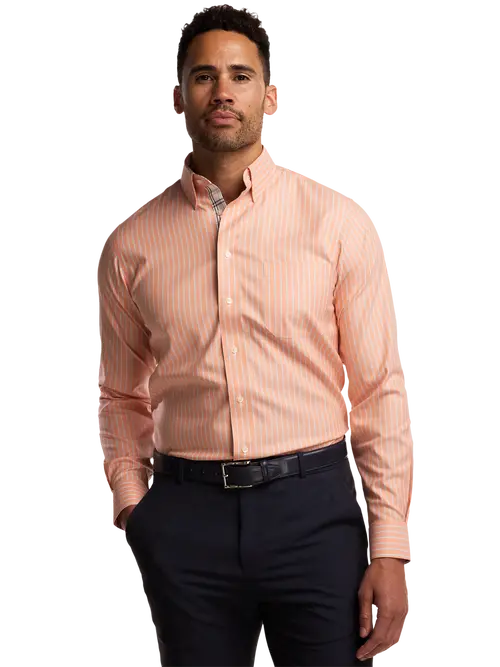 PAUL FREDRICK Cotton Poly Spandex Point Collar Twill Tailored Contrast Trim Button Cuff Long Sleeve Shirt