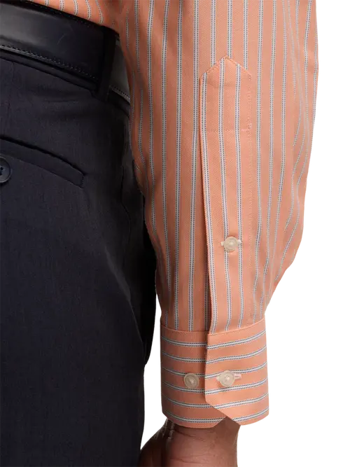 PAUL FREDRICK Cotton Poly Spandex Point Collar Twill Tailored Contrast Trim Button Cuff Long Sleeve Shirt