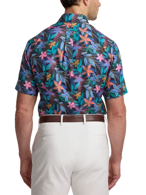 PAUL FREDRICK Cotton Buttondown Collar Poplin Classic Hemmed Sleeve Short Sleeve Shirt