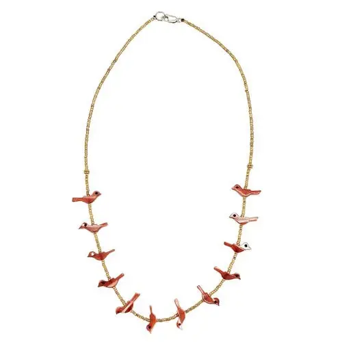 MADISON BEVERLY HILLS Shell Bird Fetish Bead Necklace - Red