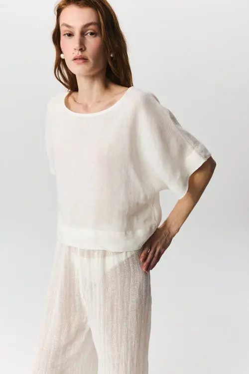 BULDAN'S Ross Relaxed Fit Linen Top - Ivory