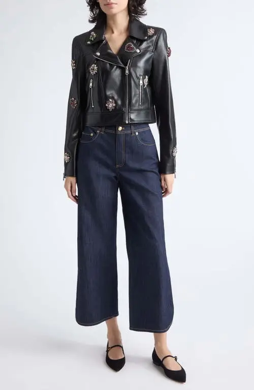 Cinq À Sept Genevieve Baroque Patches Faux Leather Moto Jacket
