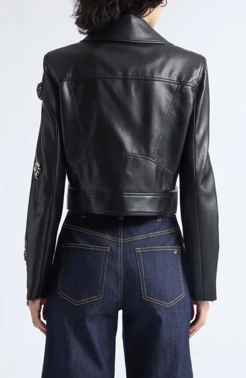 Cinq À Sept Genevieve Baroque Patches Faux Leather Moto Jacket
