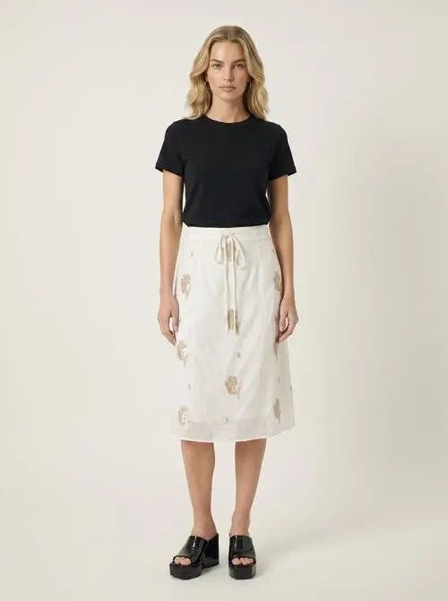 MODENAIRE Sequin Embellished Midi Skirt With Drawstring Waist