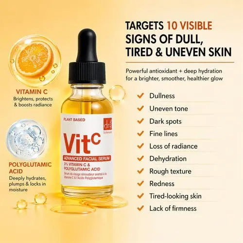 DR BOTANICALS Advanced Facial Serum 3% Vitamin C & Polyglutamic Acid