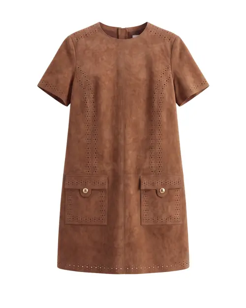 CARTOLINA Madison Genuine Suede Mini Dress - Chestnut