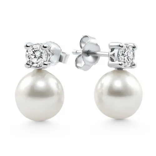 BLISS DIAMOND 40ct Diamond & 8mm Pearl Studs Earrings Lab Grown
