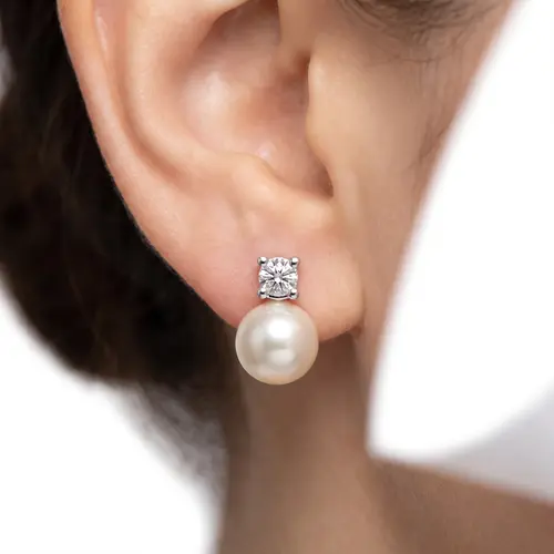 BLISS DIAMOND 40ct Diamond & 8mm Pearl Studs Earrings Lab Grown