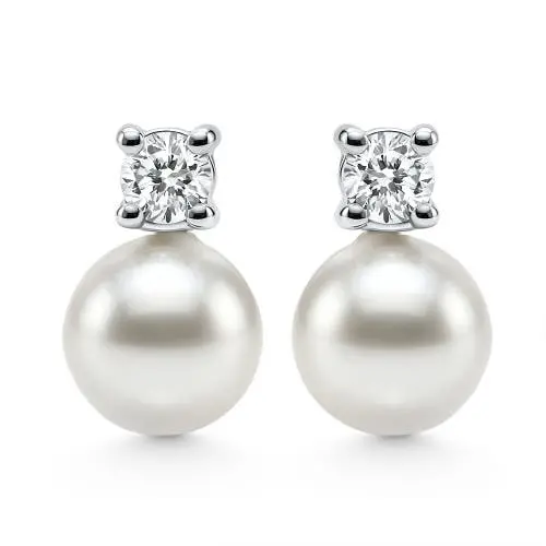 BLISS DIAMOND 40ct Diamond & 8mm Pearl Studs Earrings Lab Grown - Silver