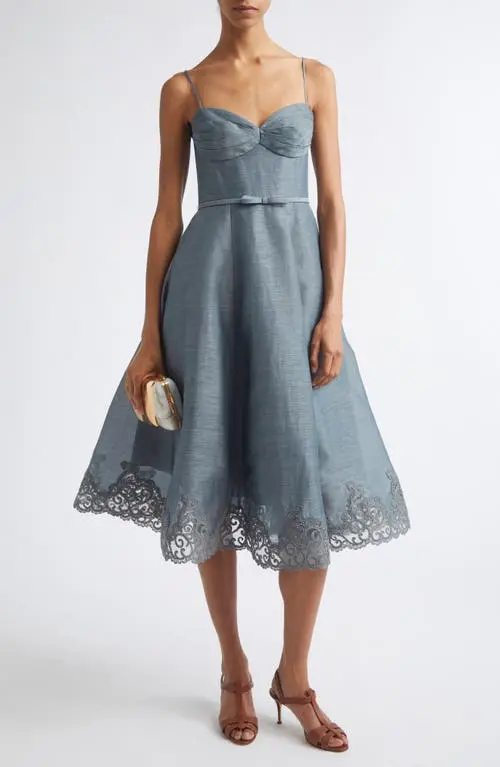 Zimmermann Ascent Lace Trim Linen & Silk Midi Dress