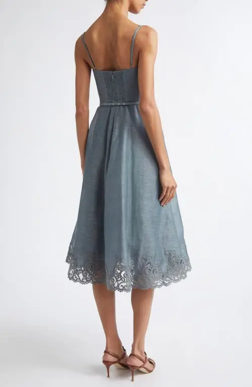 Zimmermann Ascent Lace Trim Linen & Silk Midi Dress