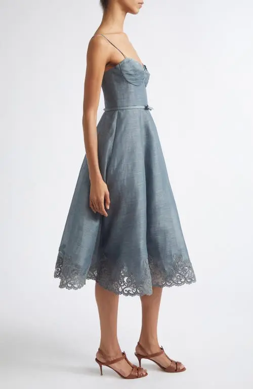Zimmermann Ascent Lace Trim Linen & Silk Midi Dress