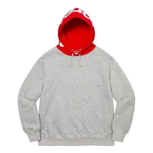 Supreme Contrast Hooded Sweatshirt 'grey Red White