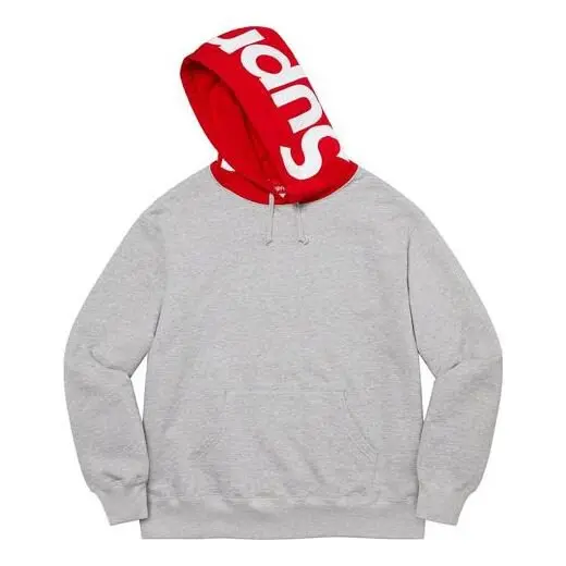 Supreme Contrast Hooded Sweatshirt 'grey Red White