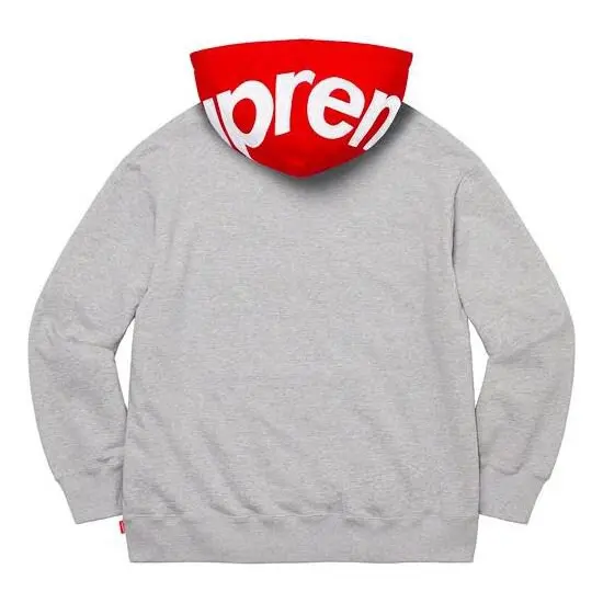 Supreme Contrast Hooded Sweatshirt 'grey Red White