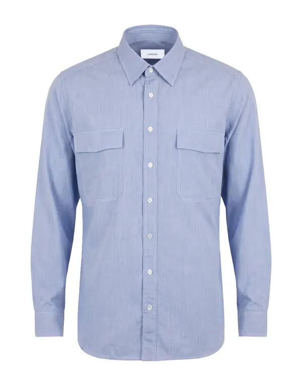 LARDINI Denim Shirt Size Cotton, Wool