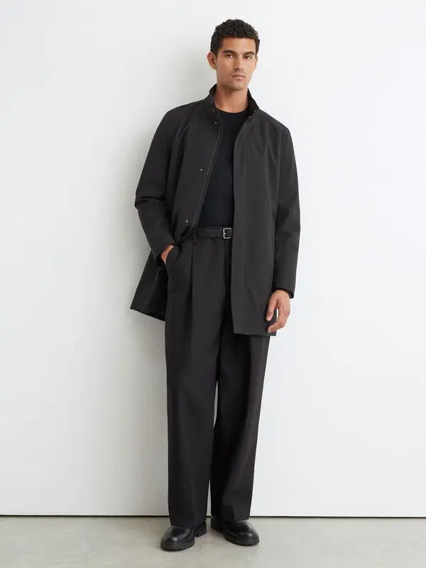 REISS Flaye Hybrid Gilet-insert Funnel-neck Overcoat - Black